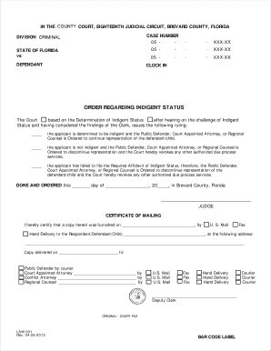 Fillable Online Order Regarding Indigent Status - 931 Fax Email Print ...