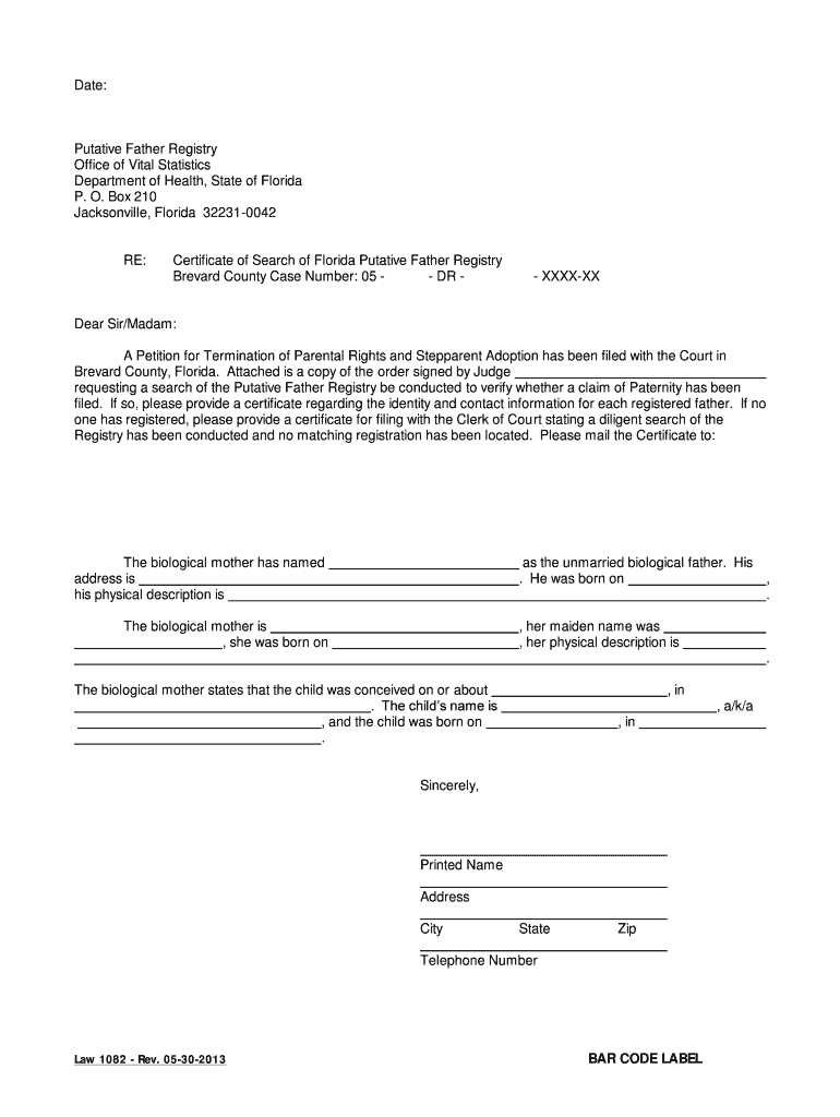 Fillable Online Date: Putative Father Registry Office of Vital ...