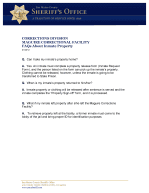Fillable Online FAQs About Inmate Property Fax Email Print - pdfFiller