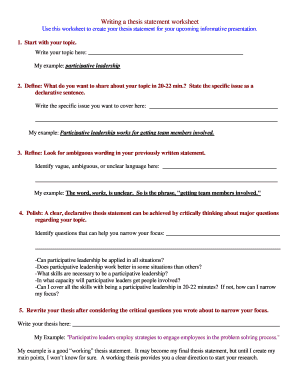 Fillable Online Writing a thesis statement worksheet Fax Email Print ...