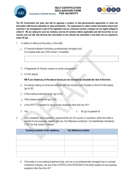 Fillable Online SELF-CERTIFICATION DECLARATION FORM FOR AN ENTITY Fax Email Print - pdfFiller