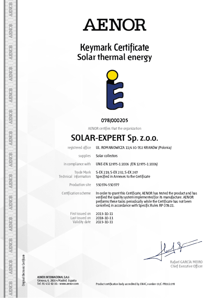 Fillable Online Keymark Certificate - Solar Keymark Fax Email Print ...