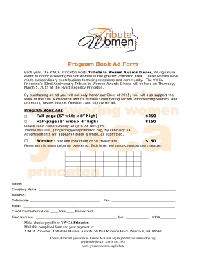 Fillable Online ywcaprinceton Program Book Ad Form - ywcaprinceton Fax ...