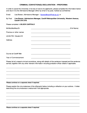 Fillable Online CRIMINAL CONVICTIONS DECLARATION PROFORMA Fax Email Print - pdfFiller