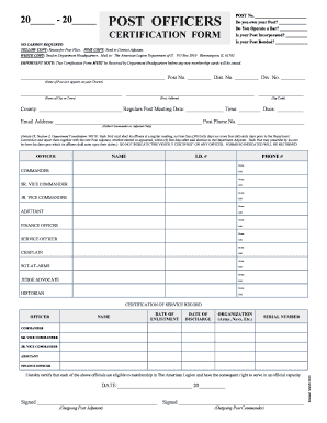 Fillable Online illegion 20 POST OFFICERS CERTIFICATION FORM Is your ...