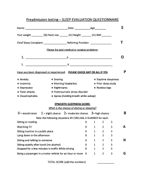 Fillable Online sjhsyr Preadmission testing SLEEP EVALUATION ...