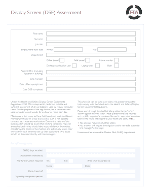 Fillable Online Display Screen DSE Assessment Fax Email Print - pdfFiller