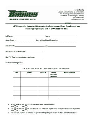 Fillable Online PSA Amateurism Questionnaire - GoUTRGVcom Fax Email ...