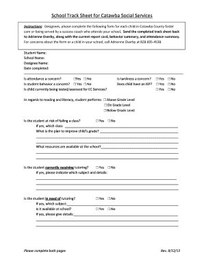 Fillable Online center serve School Track Sheet for Catawba Social Services - center serve Fax ...