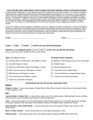 Fillable Online VOLUNTARY SELF-IDENTIFICATION FORM FOR POST-OFFER Fax Email Print - pdfFiller
