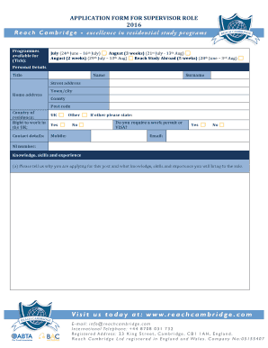 Fillable Online Supervisor Application Form - reachcambridgecom Fax ...
