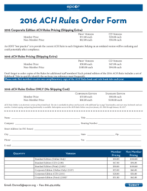 Fillable Online 2016 ACH Rules Order Form - Epcor Fax Email Print ...
