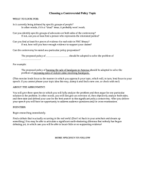 Fillable Online phc Choosing a Controversial Policy Topic - Patrick ...