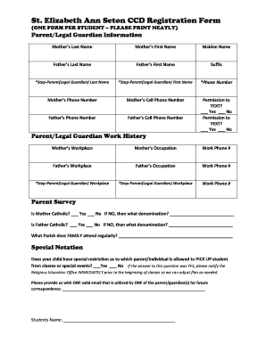 Fillable Online St Elizabeth Ann Seton CCD Registration Form Fax Email ...