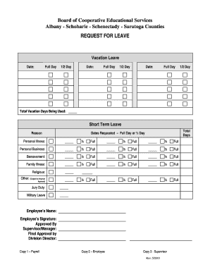 Fillable Online REQUEST FOR LEAVE - Capital Region BOCES Fax Email ...