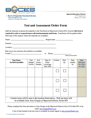 Fillable Online Test and Assessment Order Form - Capital Region BOCES ...