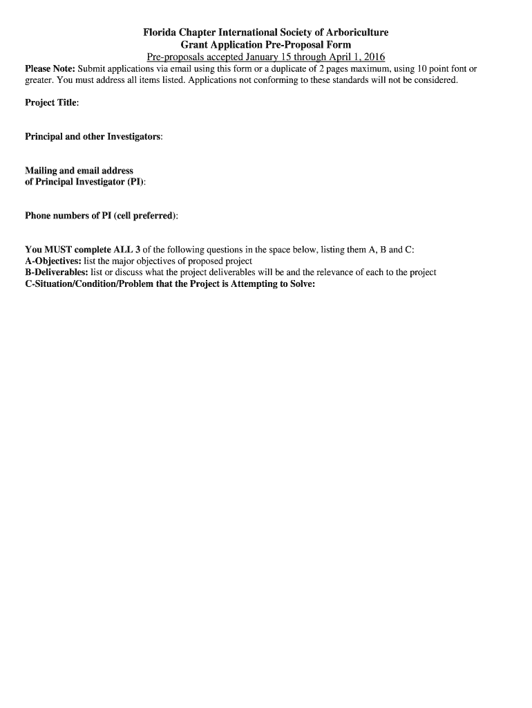 Fillable Online floridaisa Grant Application PreProposal Form Fax Email ...