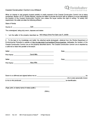 Fillable Online Coastal Construction Control Line Affidavit - rafgcnet ...