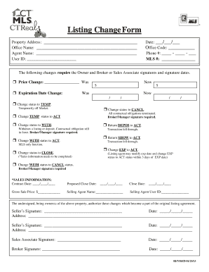 Fillable Online Listing Change Form - easternctrealtorscom Fax Email ...