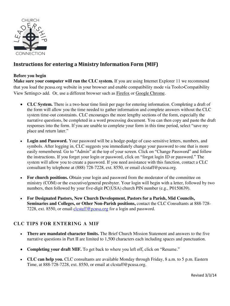 Fillable Online peaceriverpresbytery Instructions for entering a ...