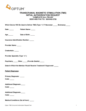 Fillable Online TRANSCRANIAL MAGNETICSTIMULATION TMS INITIAL Fax Email ...