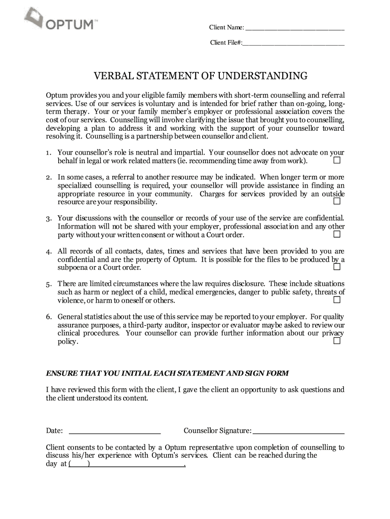 Fillable Online STATEMENT OF UNDERSTANDING Fax Email Print - pdfFiller