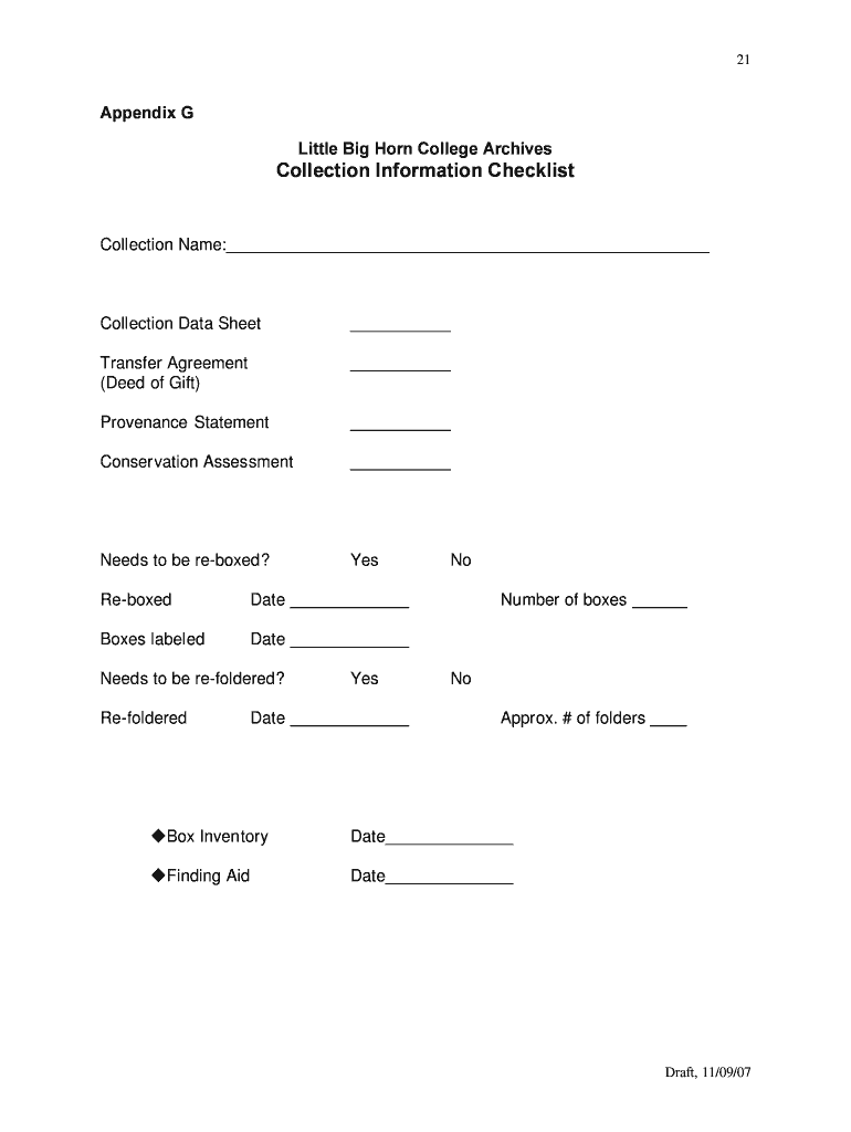 Fillable Online lib lbhc Collection Information Checklist Fax Email ...