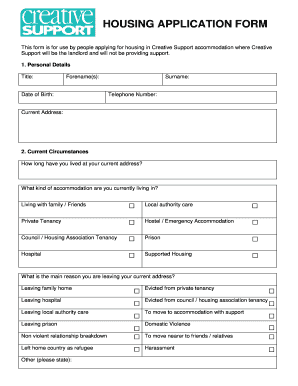 Fillable Online Housing Application Form - Creative Support Ltd Fax ...