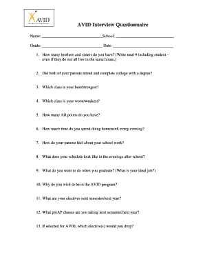 Fillable Online AVID Interview Questionnaire - Alvin Independent School ...