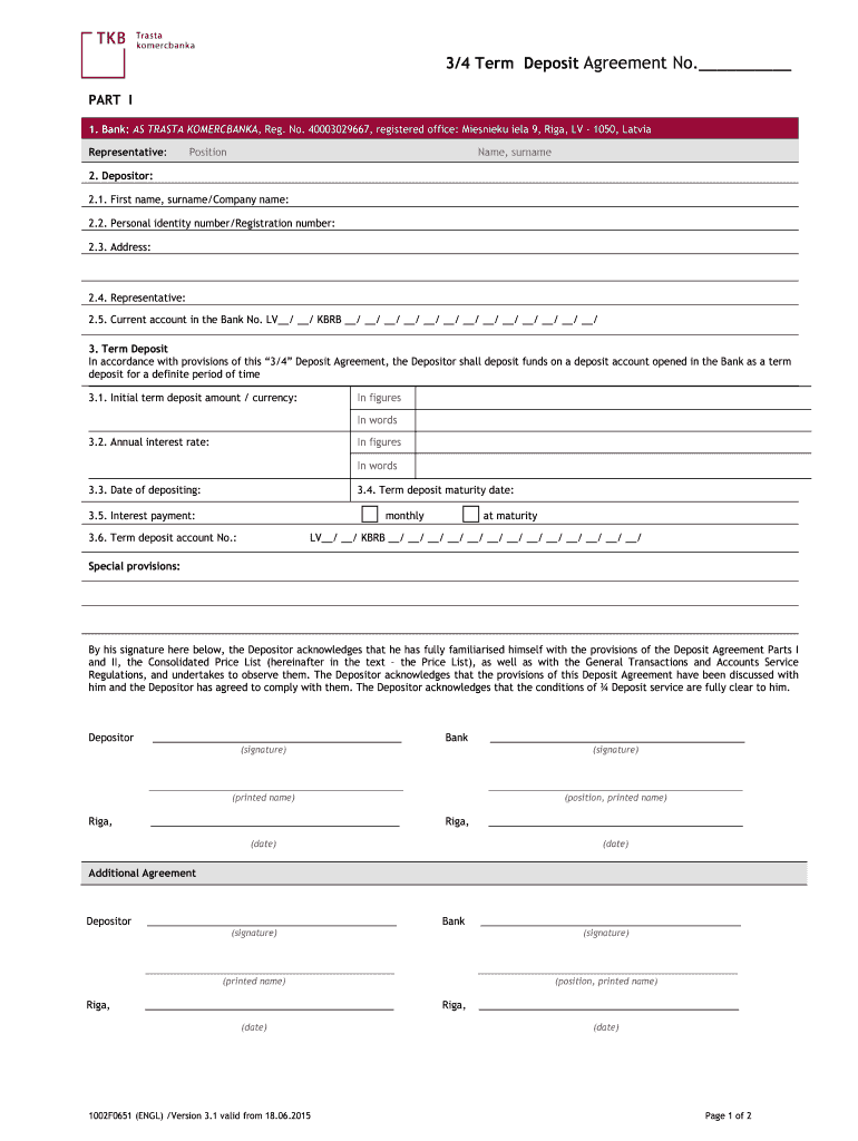 Fillable Online 34 Term Deposit Agreement No Fax Email Print - pdfFiller