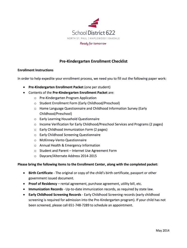 Fillable Online isd622 Pre-Kindergarten Enrollment Checklist Fax Email ...