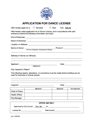 Fillable Online APPLICATION FOR DANCE LICENSE - City of Clawson Fax ...