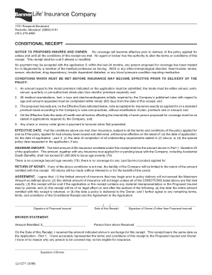 Fillable Online CONDITIONAL RECEIPT - blgamericacomb Fax Email Print ...
