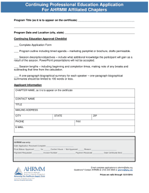 Fillable Online ahrmm Continuing Professional Education Application For AHRMM Affiliated ...