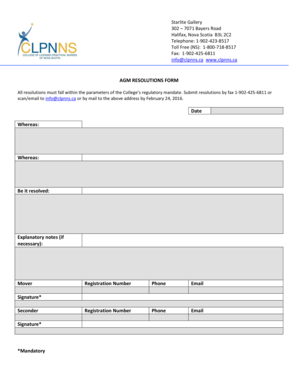 Fillable Online AGM RESOLUTIONS FORM - clpnnsca Fax Email Print - pdfFiller