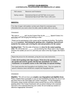 Fillable Online d25toastmasters CONTEST CHAIR BRIEFING CONTESTANTS ...