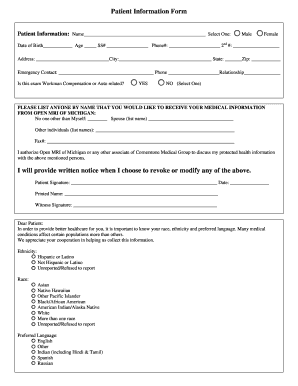 Fillable Online stjohnprovidence Patient Information Form - St John ...
