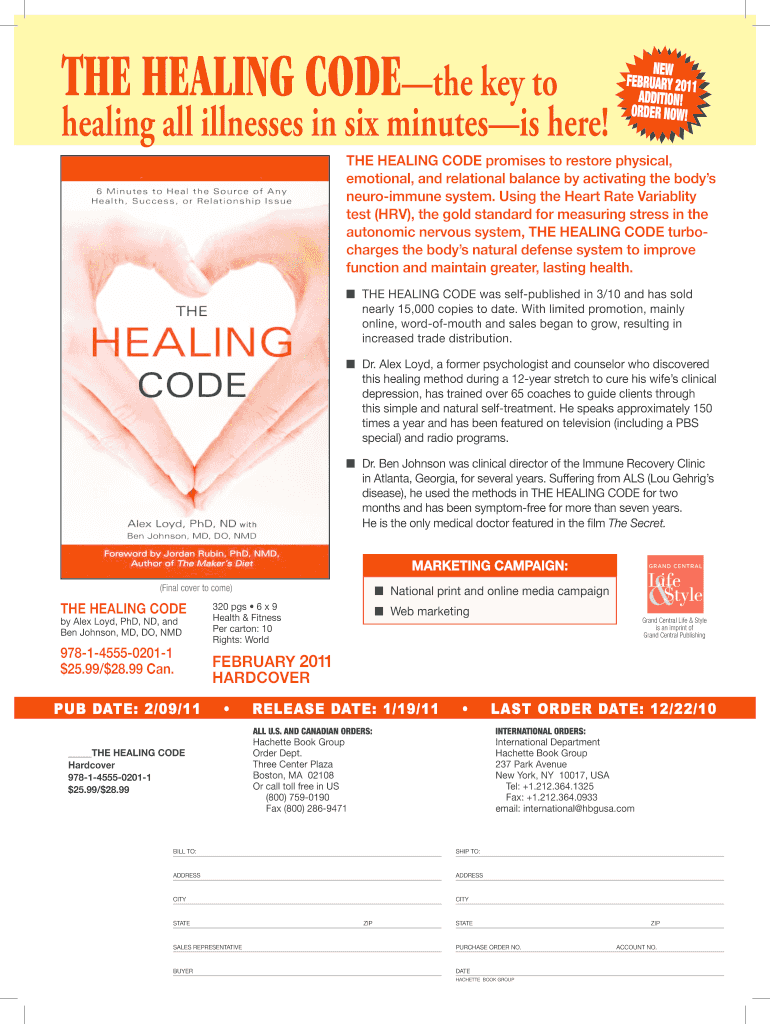 Fillable Online THE HEALING CODE THE HEALING CODE SELL SHEET CRASH ...