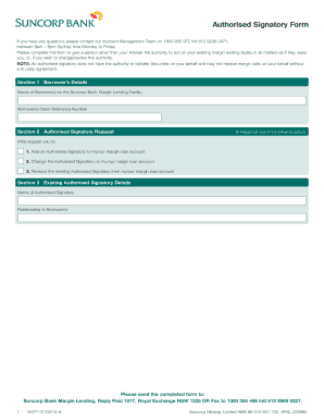 Fillable Online Authorised Signatory Form - Suncorp Bank Fax Email Print - pdfFiller