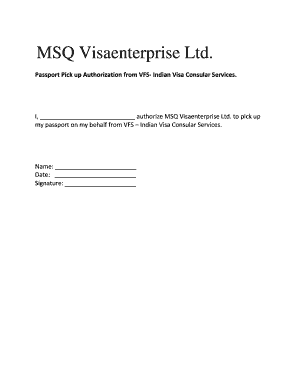 Fillable Online Passport Pick up Authorization from VFS Indian Visa ...