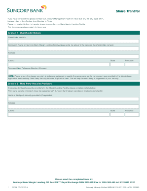 Fillable Online Share Transfer - Suncorp Bank Fax Email Print - pdfFiller