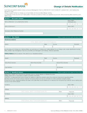 Fillable Online Change of Details Notification - Suncorp Bank Fax Email Print - pdfFiller