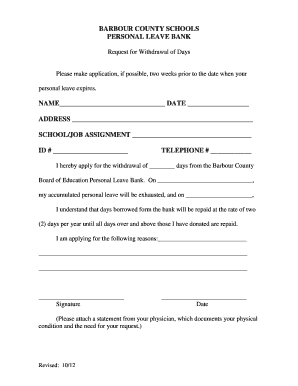 Fillable Online PERSONAL LEAVE BANK Fax Email Print - pdfFiller
