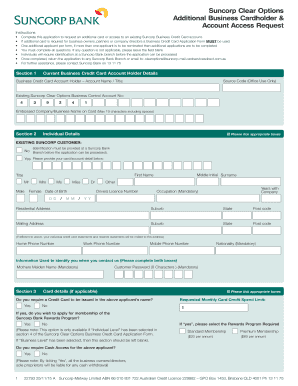 Fillable Online Suncorp Clear Options Additional Business Cardholder Fax Email Print - pdfFiller