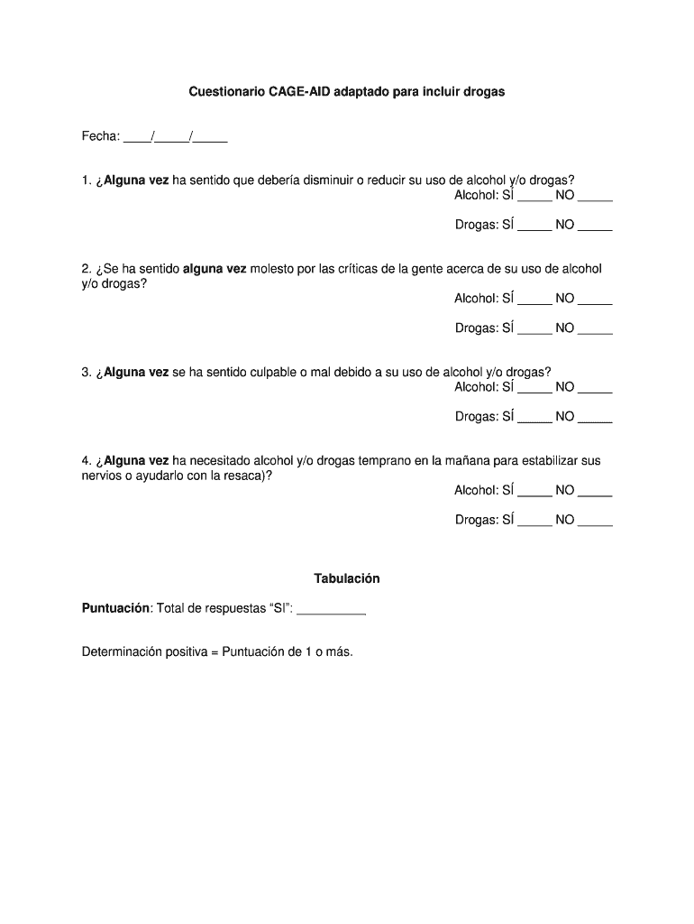 Fillable Online Cuestionario CAGE-AID adaptado para incluir drogas Fax ...