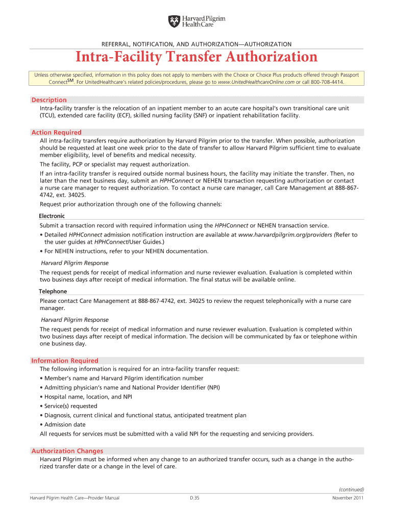 Fillable Online Intra-Facility Transfer Authorization Fax Email Print ...