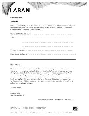 Fillable Online Reference form - Trinity Laban Fax Email Print - pdfFiller