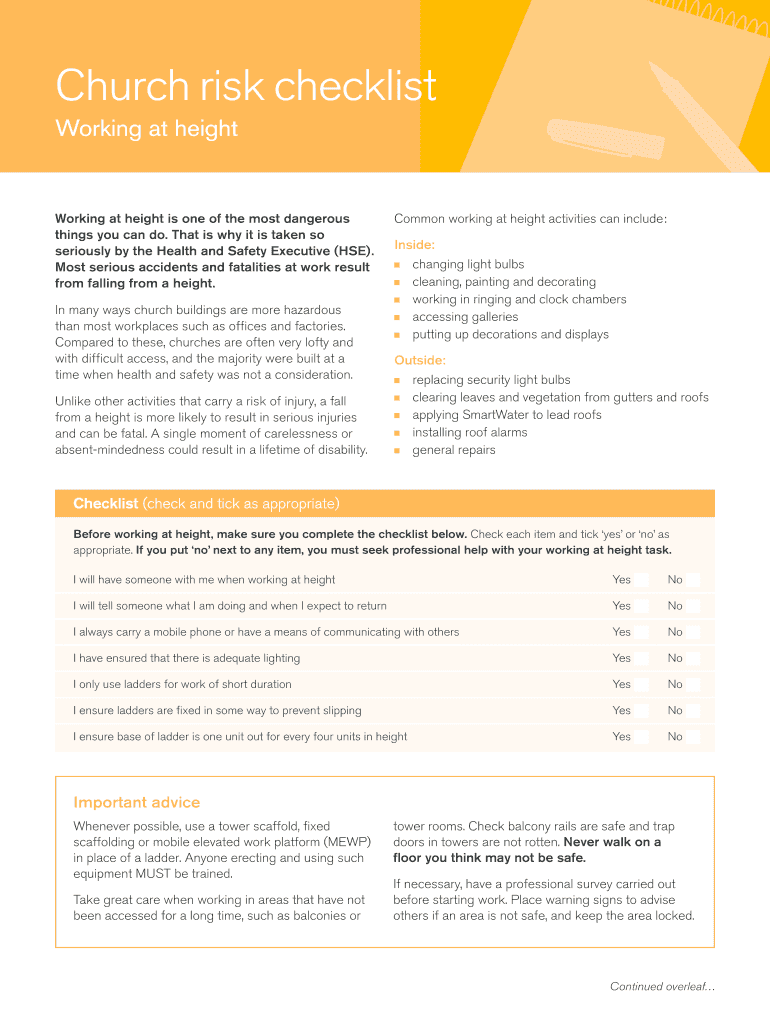 Fillable Online Church risk checklist Fax Email Print - pdfFiller
