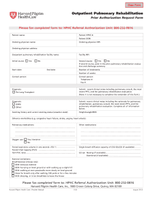 Fillable Online Outpatient Pulmonary Rehabilitation - harvardpilgrimorg ...