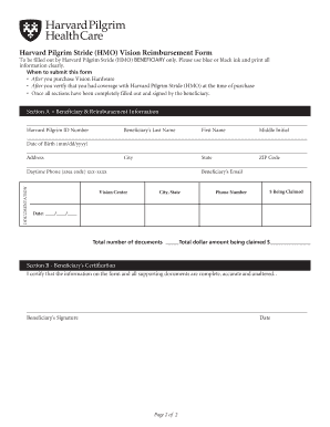 Fillable Online harvard pilgrim eyeglasses reimbursement form Fax Email ...